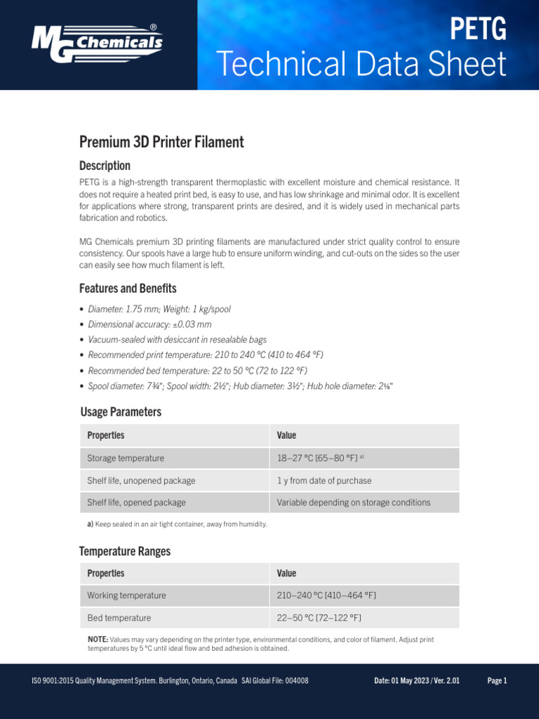 tds-3d-filaments-petg | PDF | 3 D Printing | Shelf Life