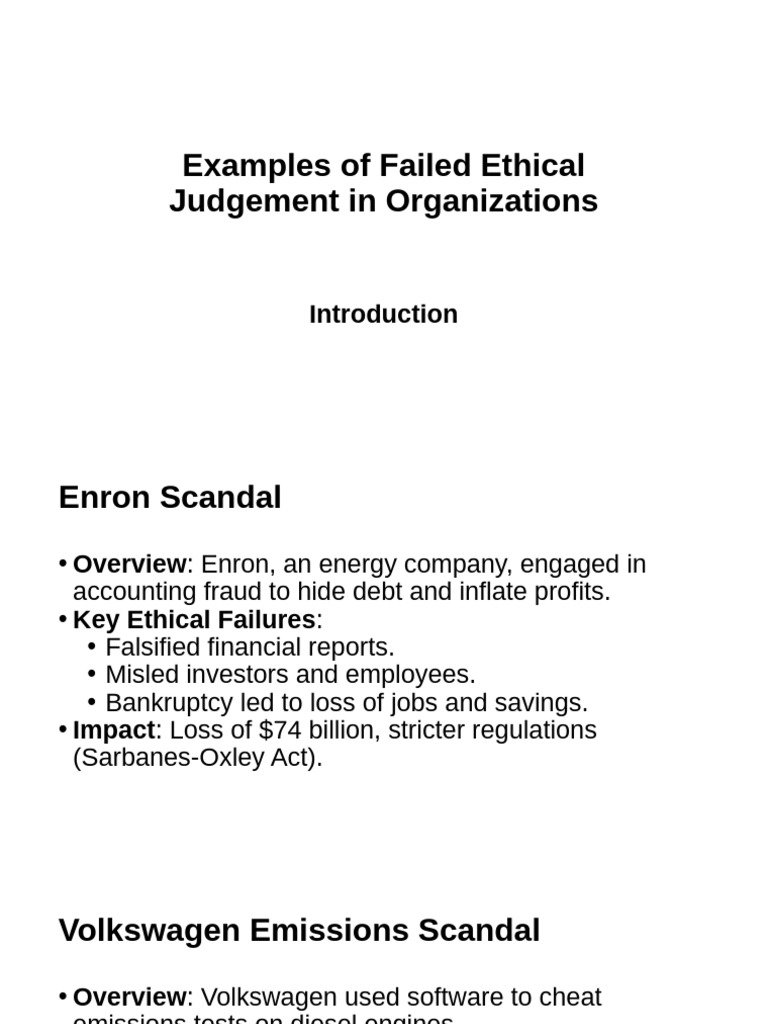 Examples of Failed Ethical Judgement in Organizations | PDF