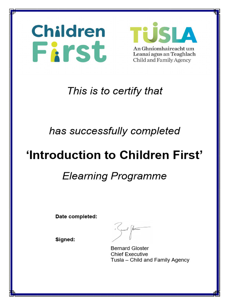 Tusla Certificate | PDF