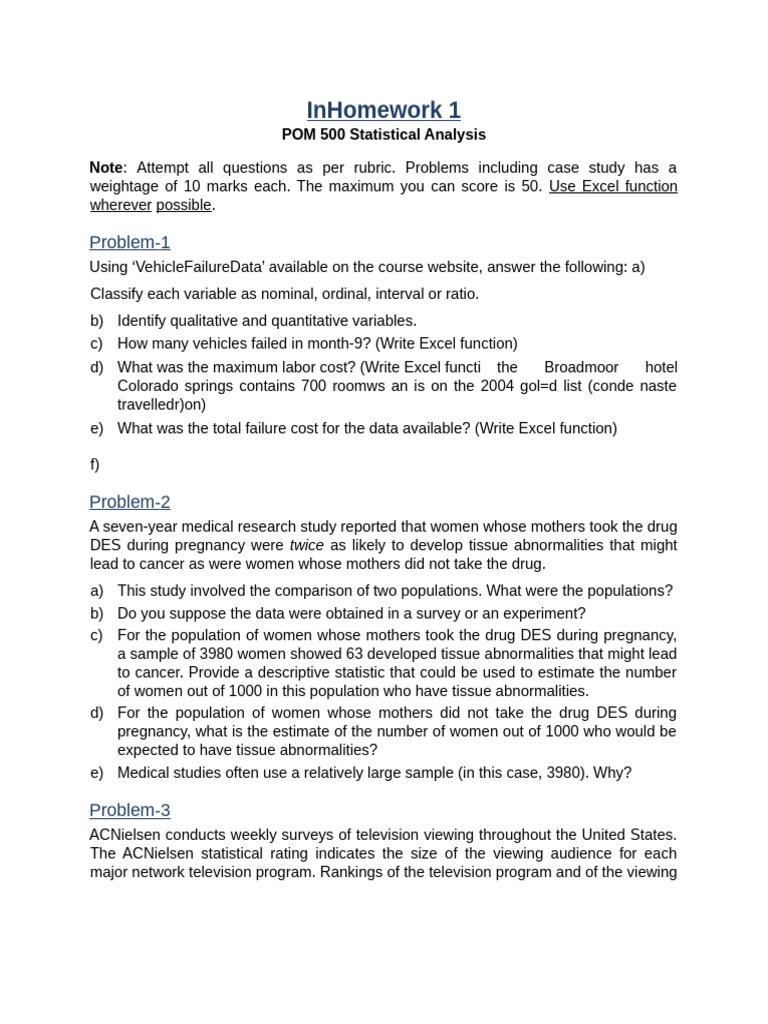 Homework Assignment-1 | PDF | Statistics