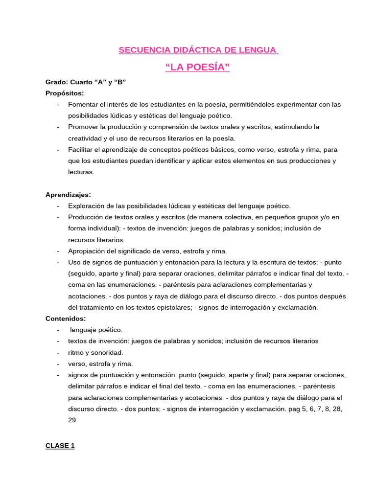 Secuencia Didáctica de Lengua La Poesia | PDF | Poesía | Puntuación