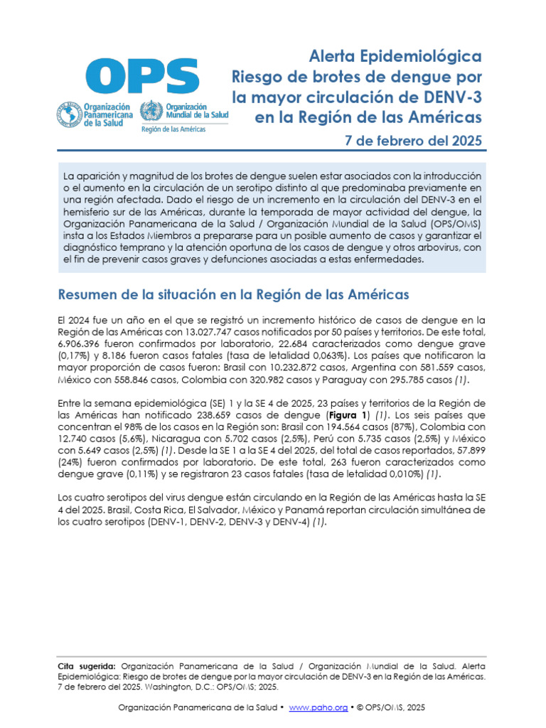 Alerta de Dengue: Riesgo DENV-3 2025 | PDF | Fiebre del zika | Vacunación