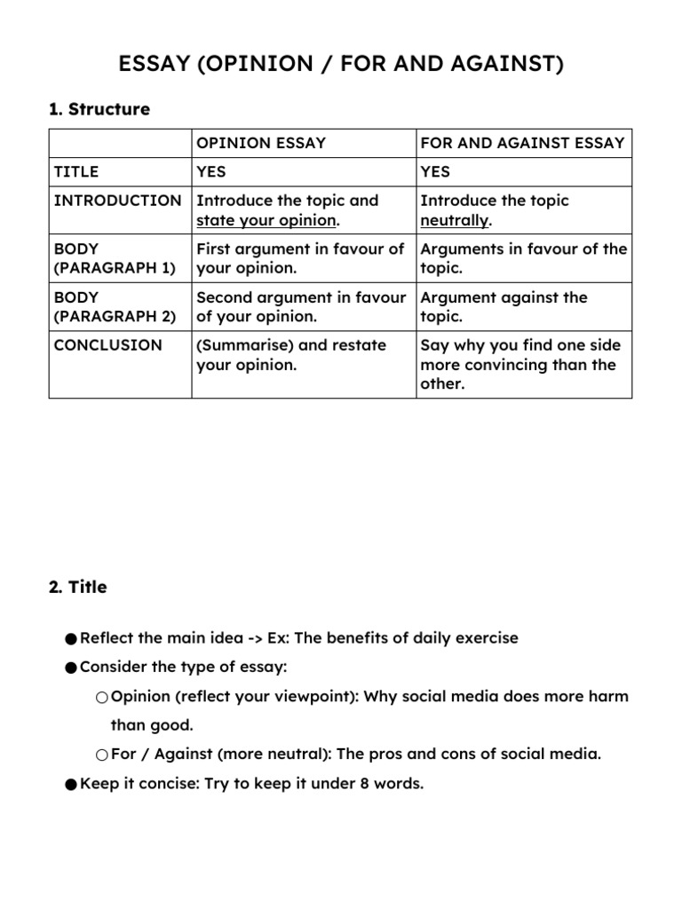 Essay (Opinion - For and Against) - 1 | PDF | Essays | Argument