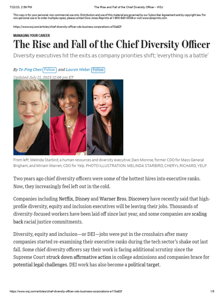 The Rise and Fall of The Chief Diversity Officer WSJ | PDF | The Wall ...