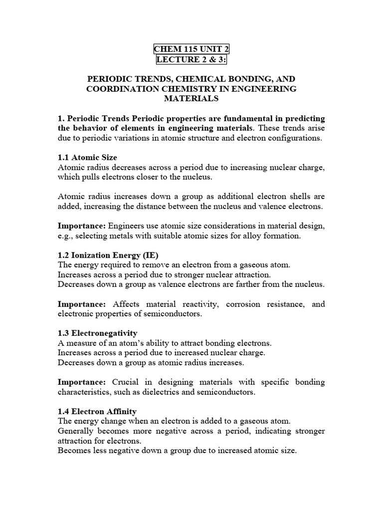 CHEM 115 UNIT 2 LECTURE 2&3. | PDF | Ligand | Coordination Complex