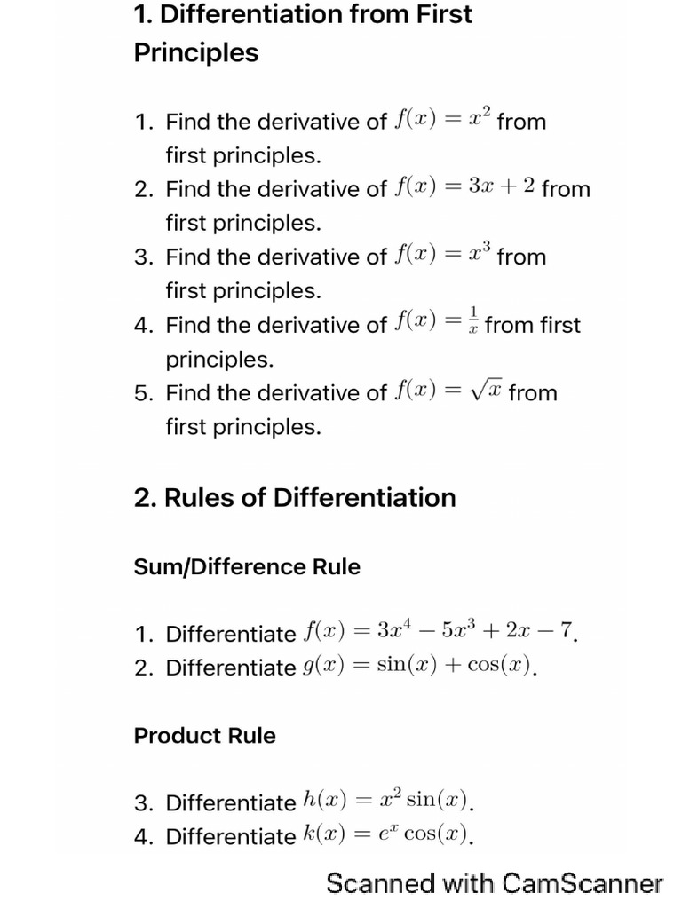 Differential Calculus Home Work Practice | PDF