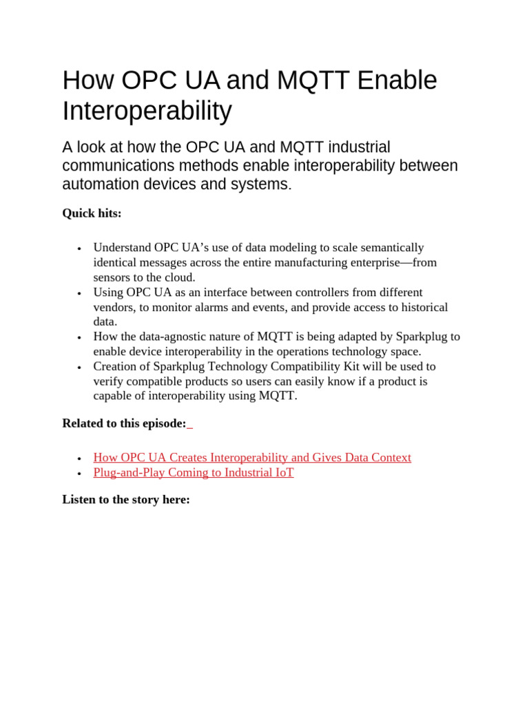 How OPC UA and MQTT Enable Interoperability | PDF | Interoperability | Computer Engineering