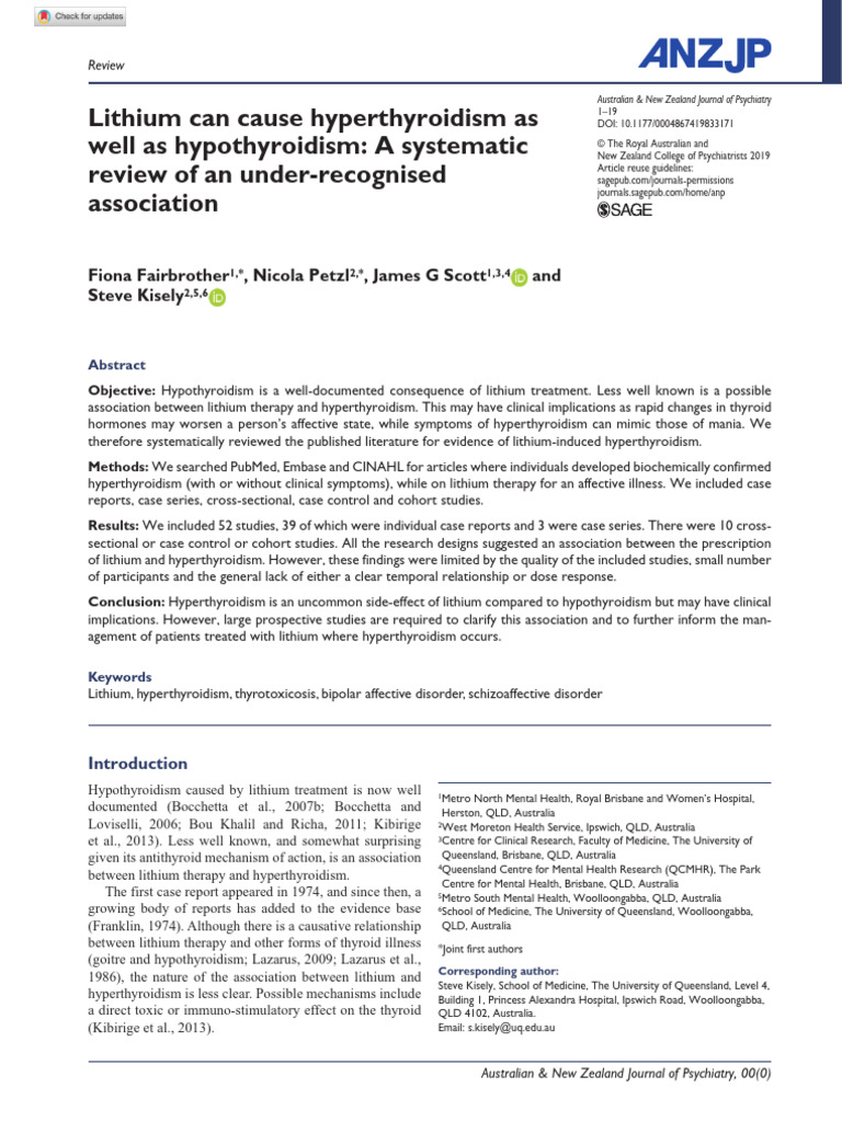 Lithium and Hyperthyroidism: A Systematic Review | PDF ...