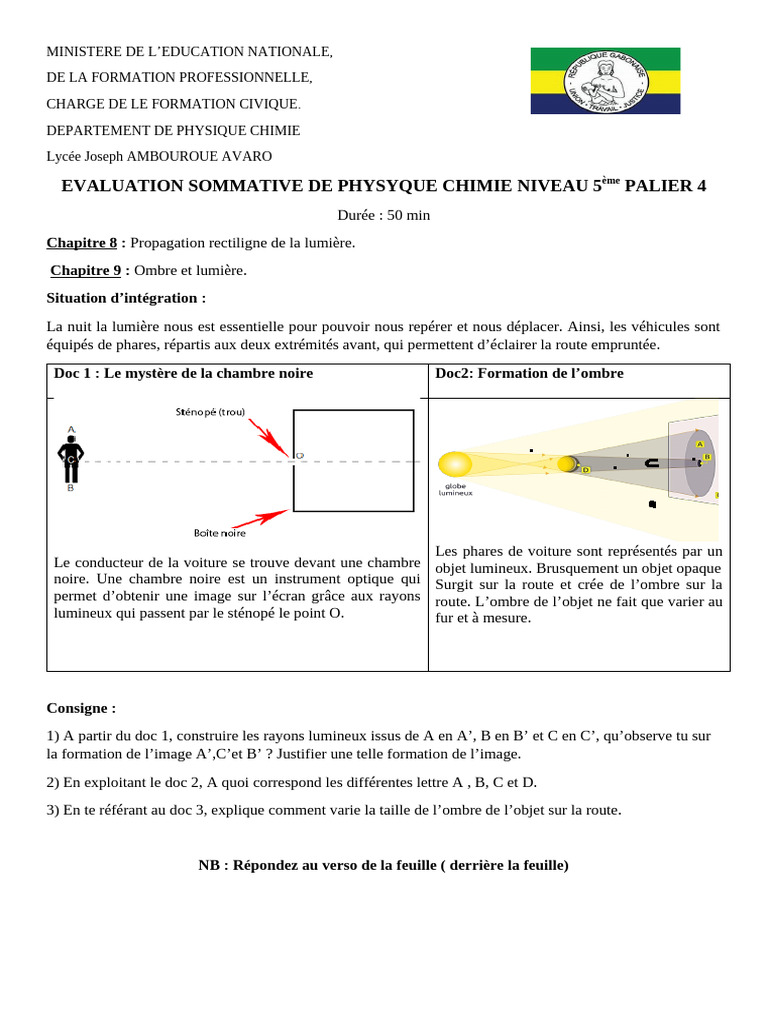 Evaluation Sommative 5eme PC 5eme | PDF