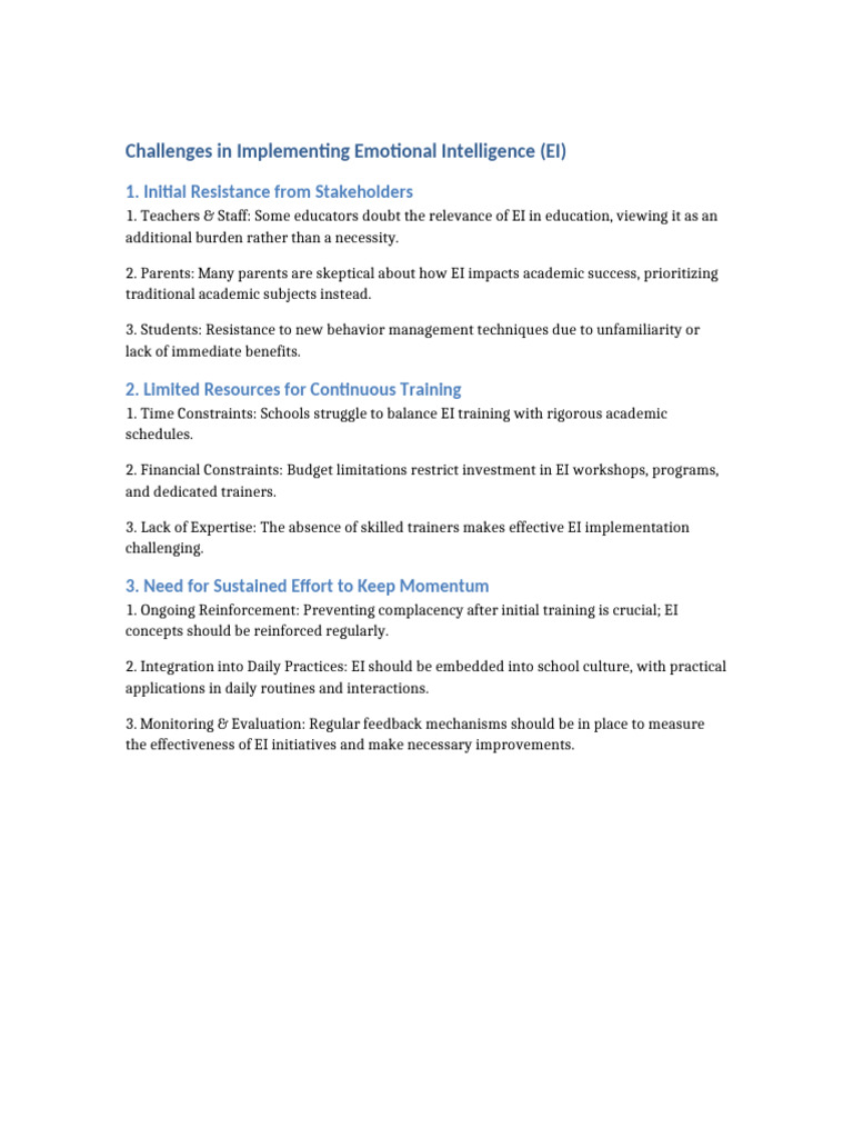 Challenges in Implementing EI | PDF