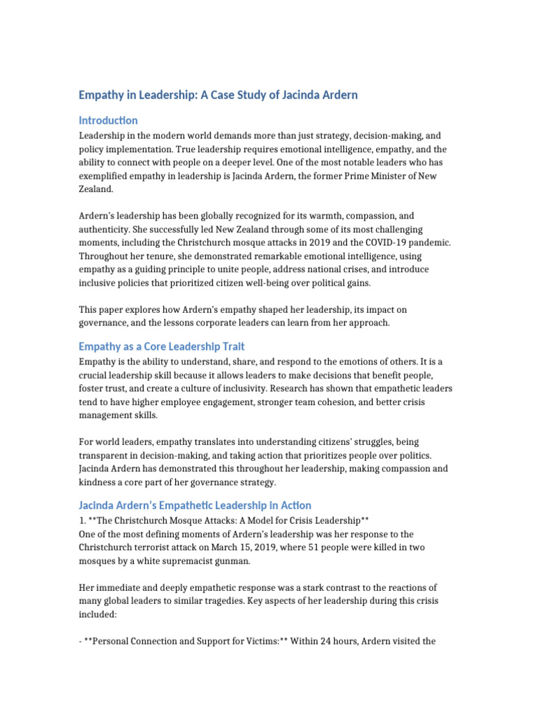 Empathy in Leadership Jacinda Ardern | PDF | Leadership | Empathy