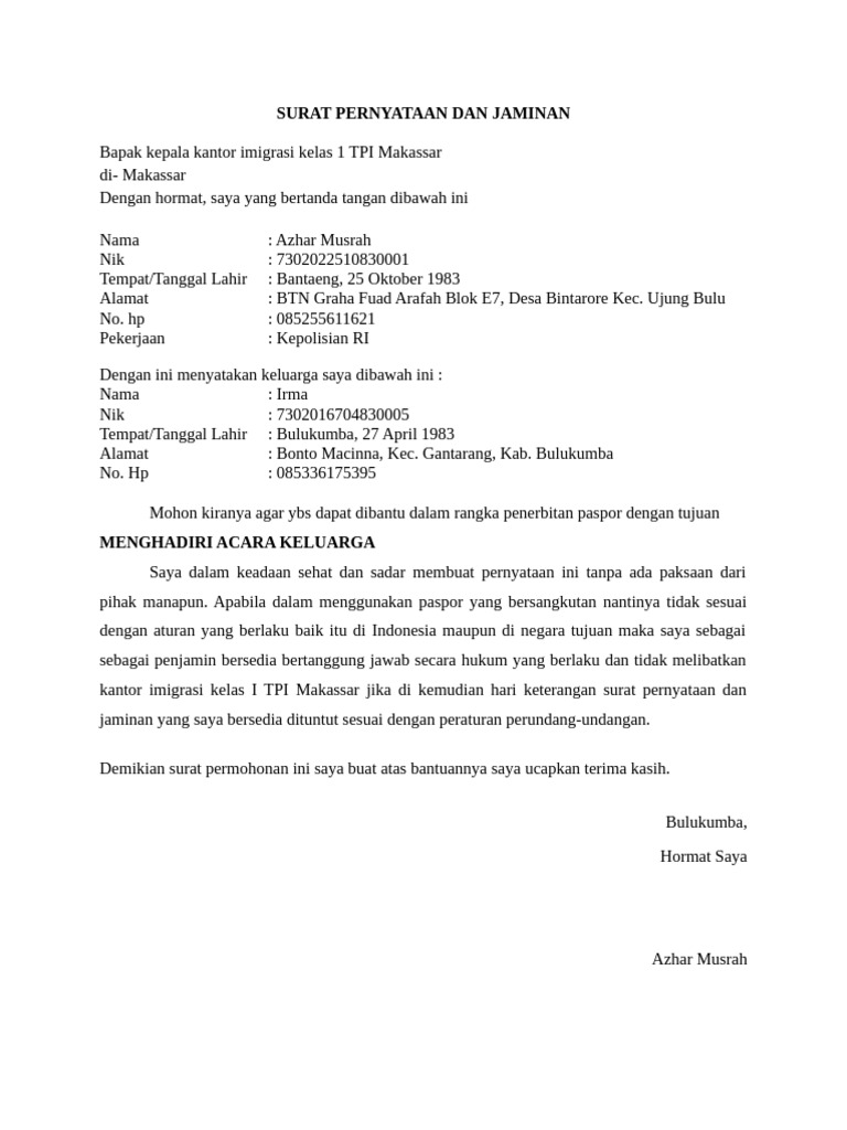 Surat Pernyataan Dan Jaminan | PDF