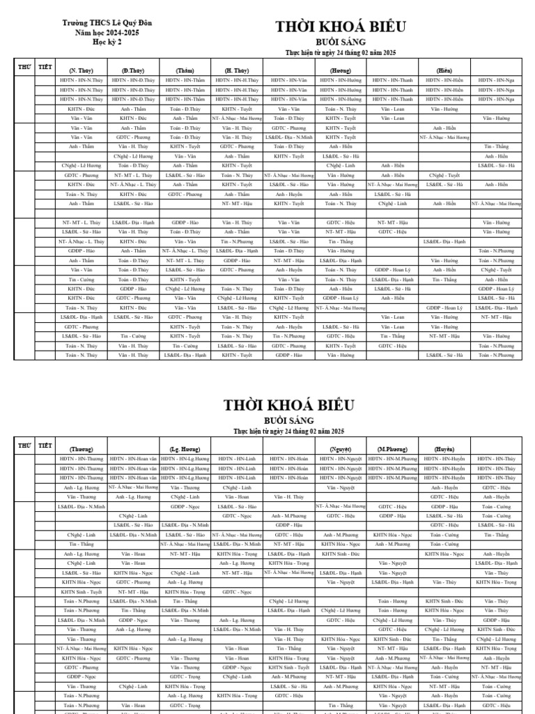 TKB THUC HIEN TU 24 02 2025 9062d | PDF