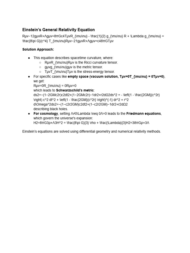 Einstein's General Relativity Equation | PDF