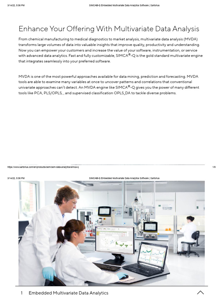 SIMCA®-Q Embedded Multivariate Data Analytics Software - Sartorius | PDF | Analytics | Data Analysis