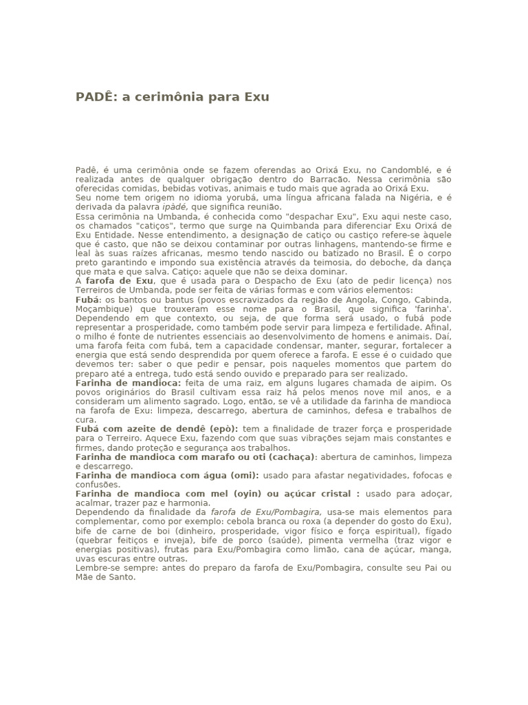 Pades e Oferendas Para Exus 2025 | PDF