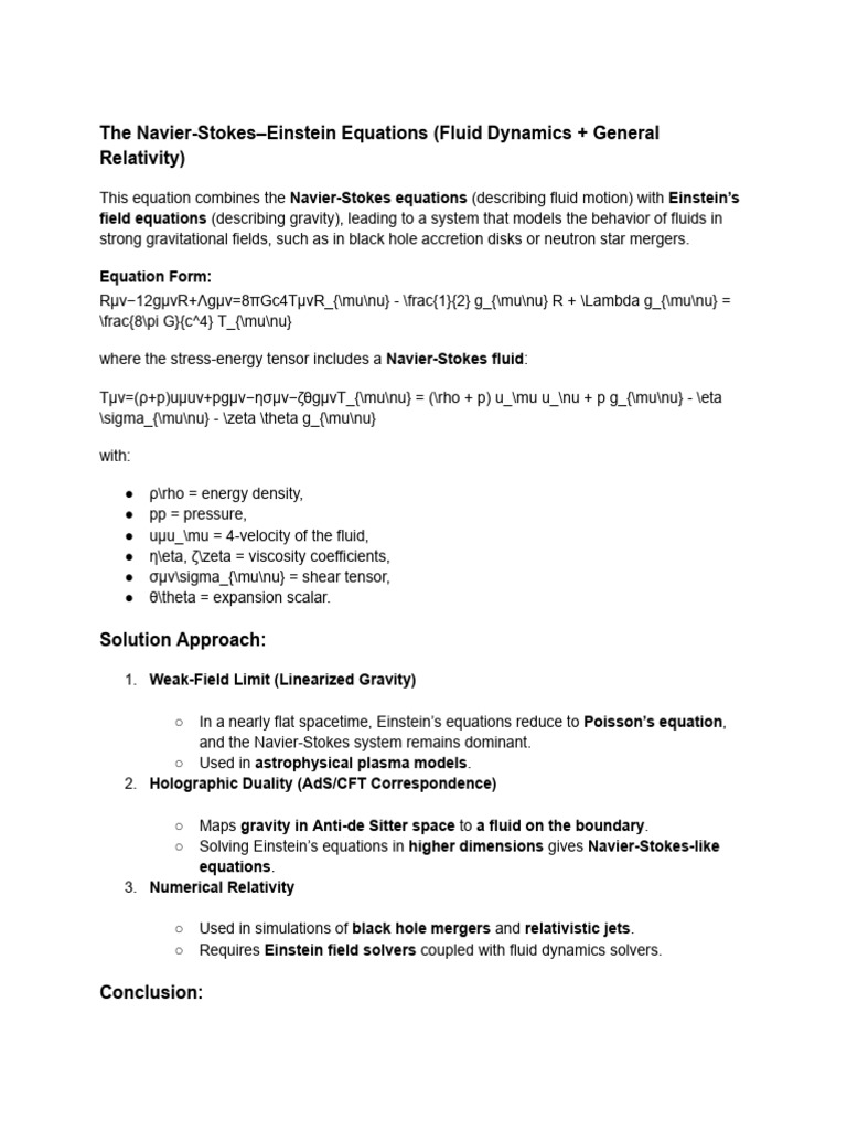 Navier-Stokes–Einstein Equations Explained | PDF