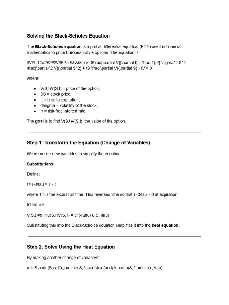 Solving the Black-Scholes Equation | PDF | Black–Scholes Model | Option (Finance)