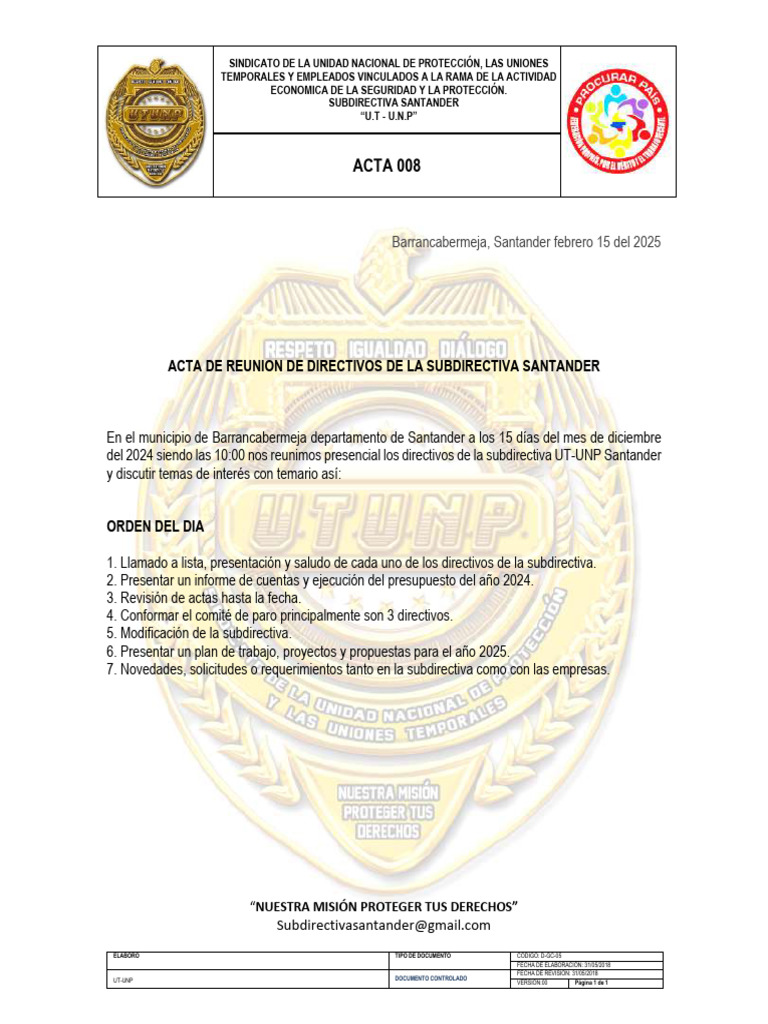 Acta 008-2 | PDF | Sindicato | Organizaciones relacionadas con el trabajo