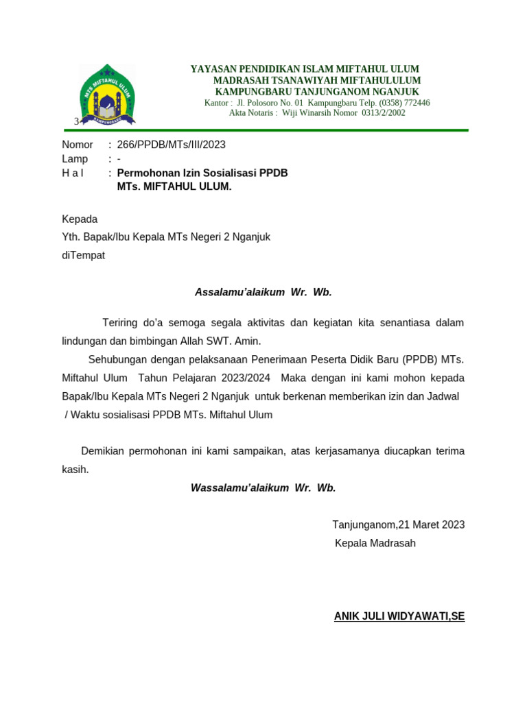 Surat Tugas Mts MU KE MTS 2 NGANJUK Ok | PDF