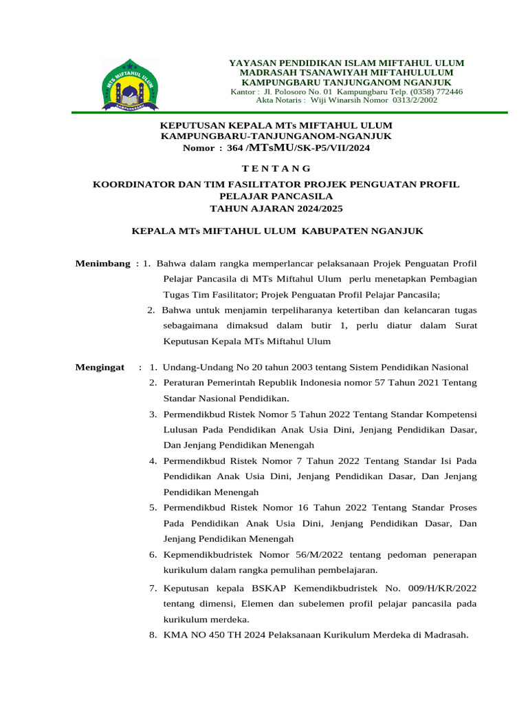 SK Tim P5 MTsMU 2024-2025 | PDF