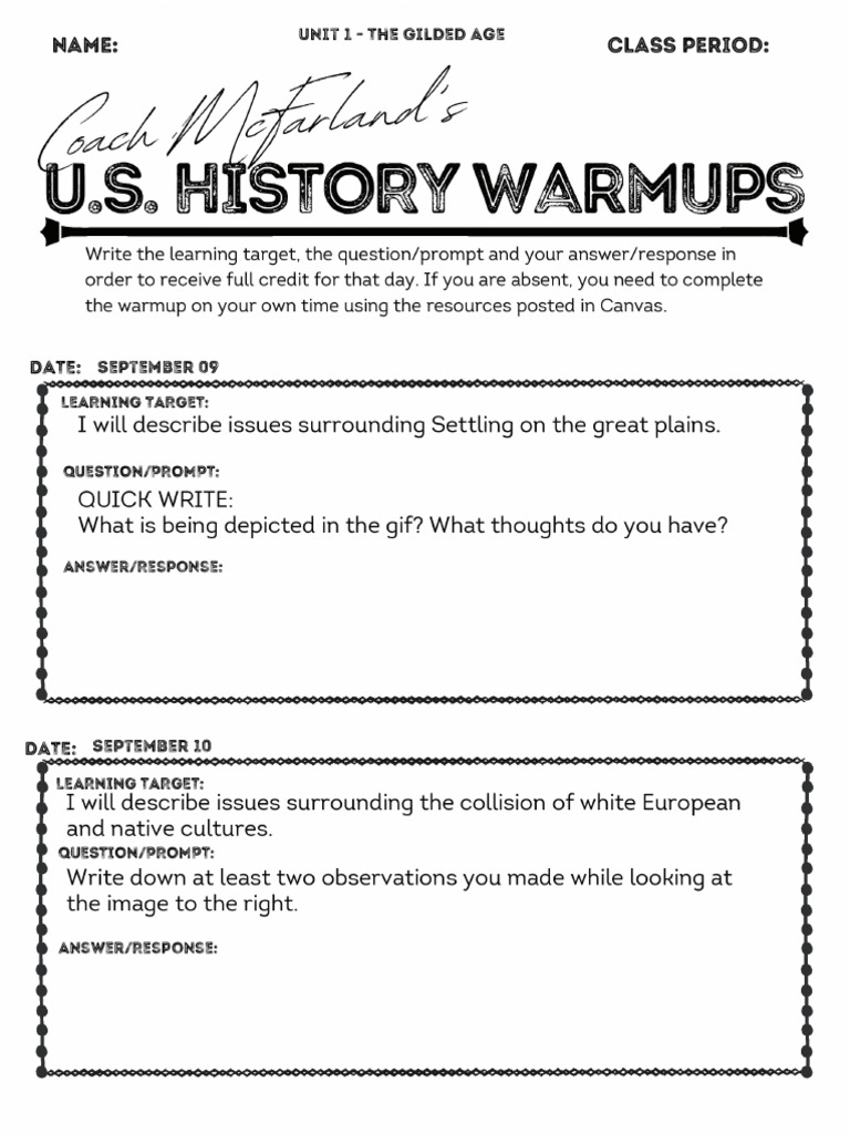 Warmups - Unit 1 - Gilded Age | PDF
