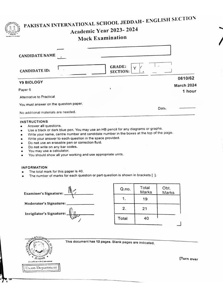 Mock 2024 Bio p6 Unsolved | PDF