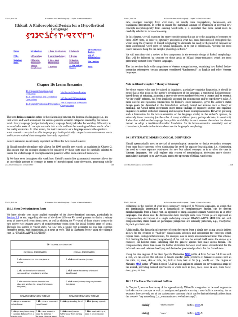 A Grammar of the Ithkuil Language - Chapter 10_ Lexico-Semantics | PDF | Morphology (Linguistics ...