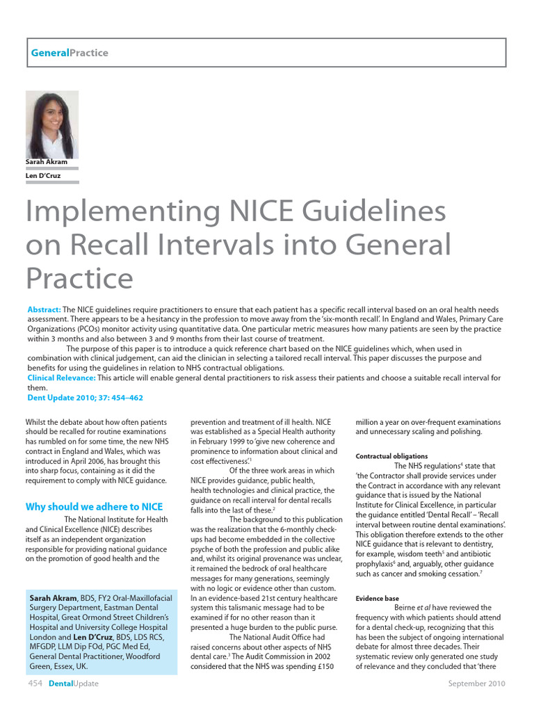 4 - Implementing NICE Guidelines On Recall Intervals Into General ...