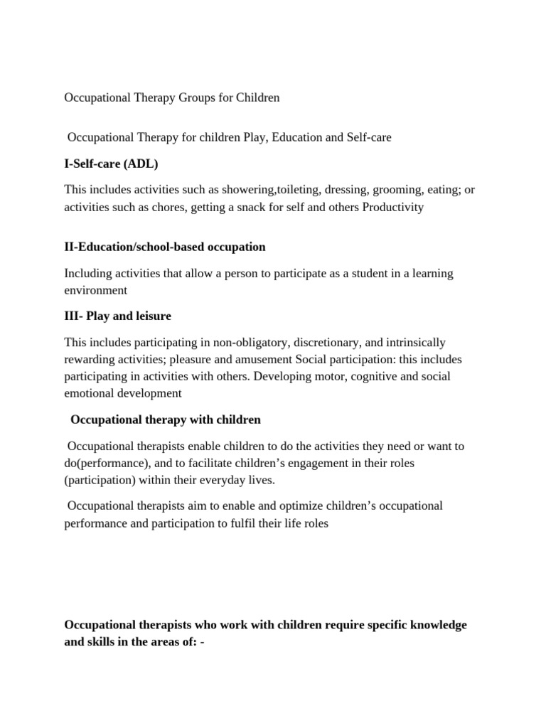 Occupational Therapy for Children | PDF | Occupational Therapy ...