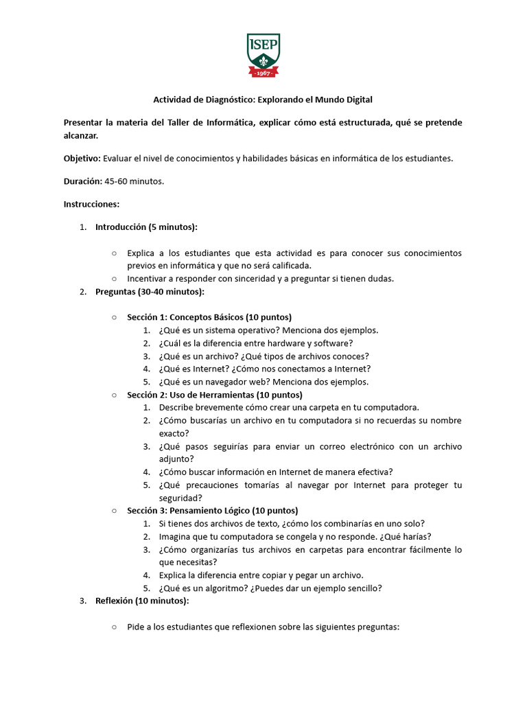 Actividad de Diagn-Stico - Explorando El Mundo Digital | PDF