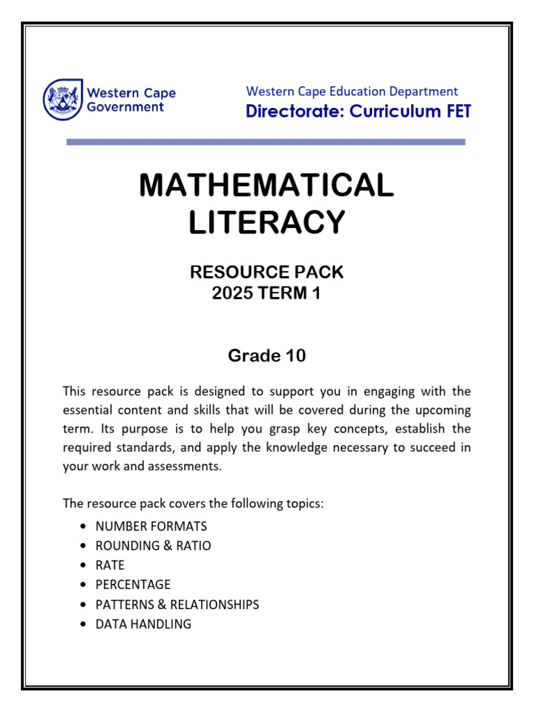 GR 10 - Resource Pack 2025 - Mathematical Literacy | PDF | Cupcake | Ratio