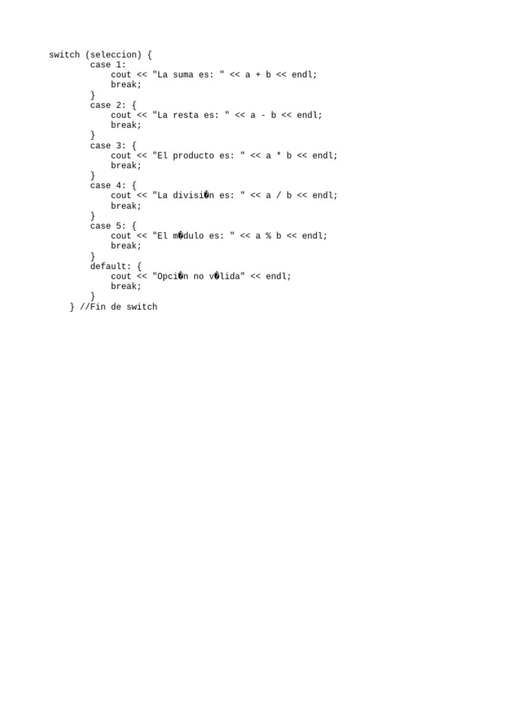 Estructura Switch en C++ | PDF