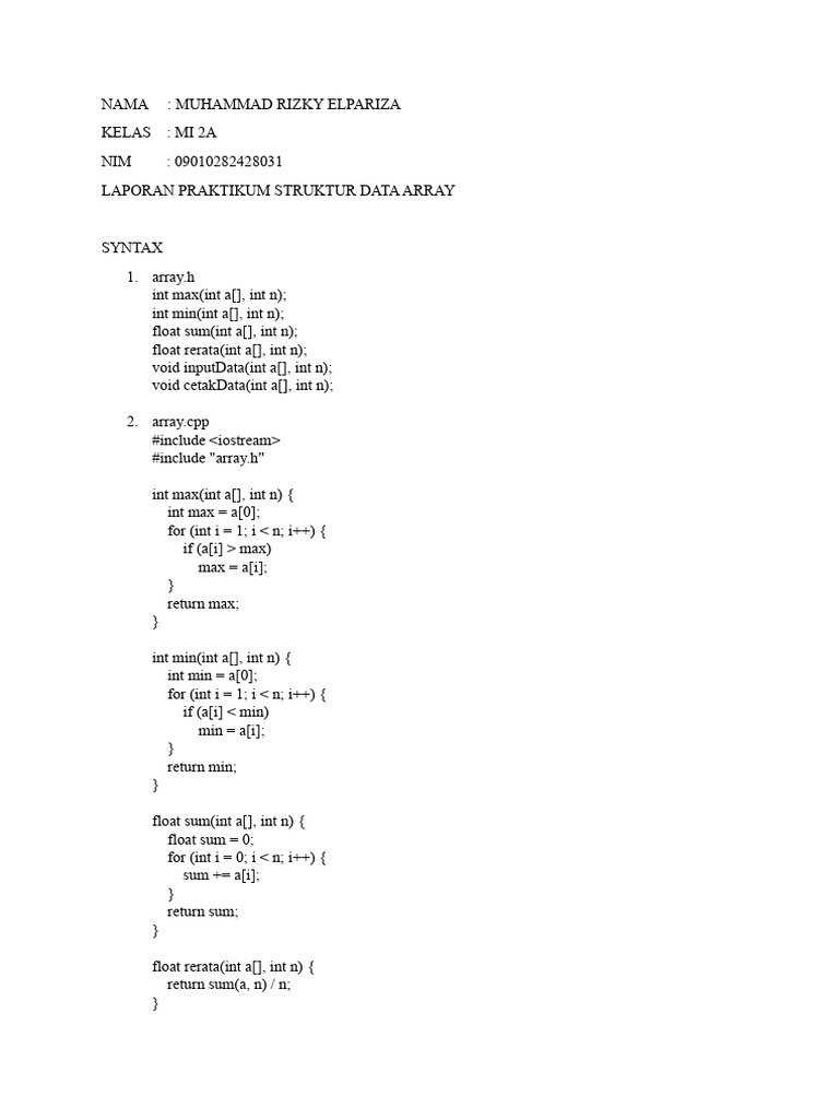 Laporan Praktikum Struktur Data Array 2 | PDF | C++ | Software Development
