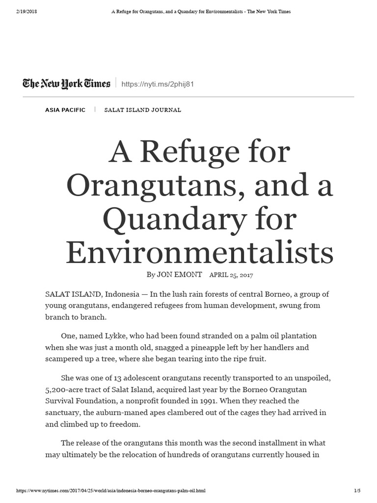 Lesson 1_A Refuge for Orangutans, And a Quandary for Environmentalists ...