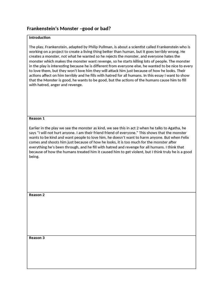 Frankenstein essay template copy | PDF