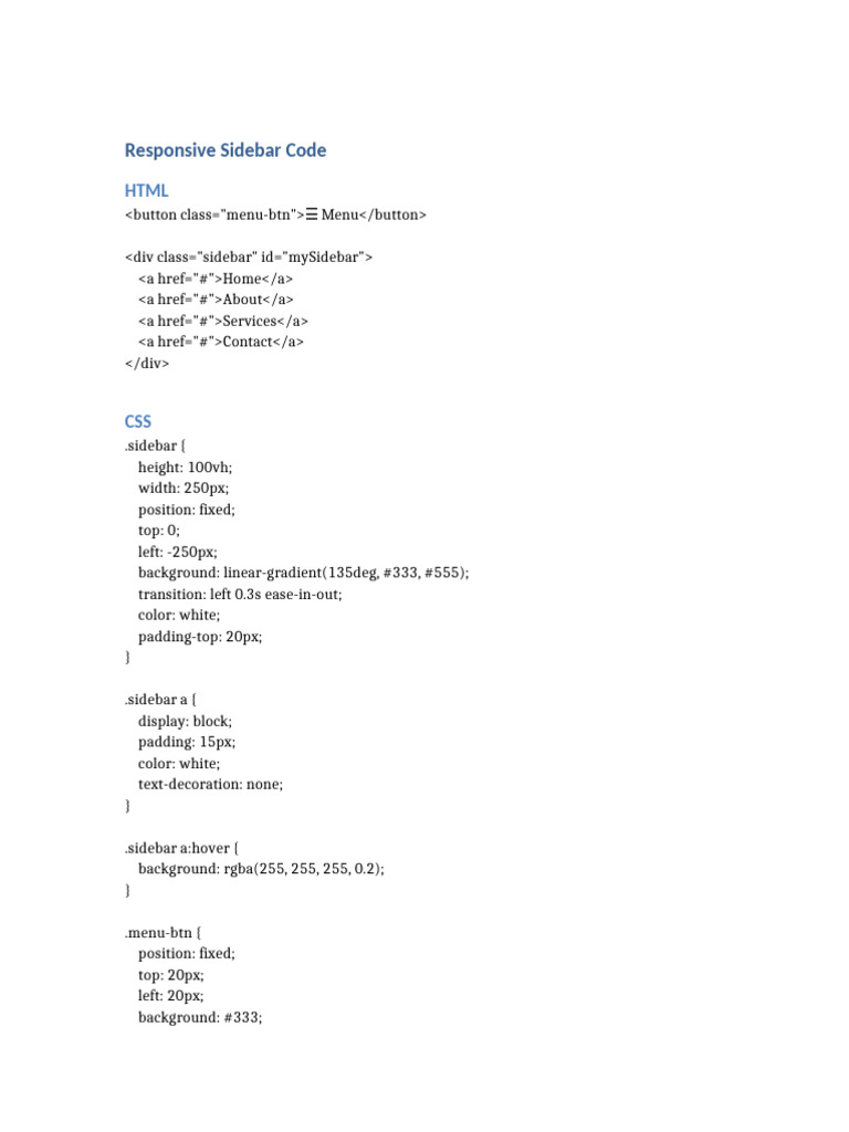 Responsive Sidebar Code | PDF