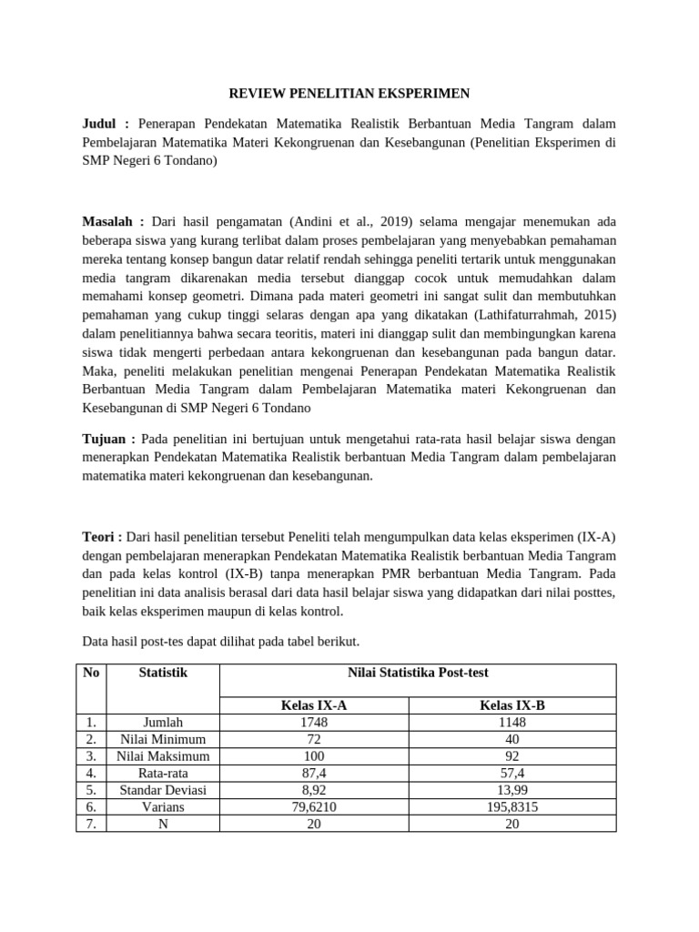 Review Penelitian Eksperimen | PDF