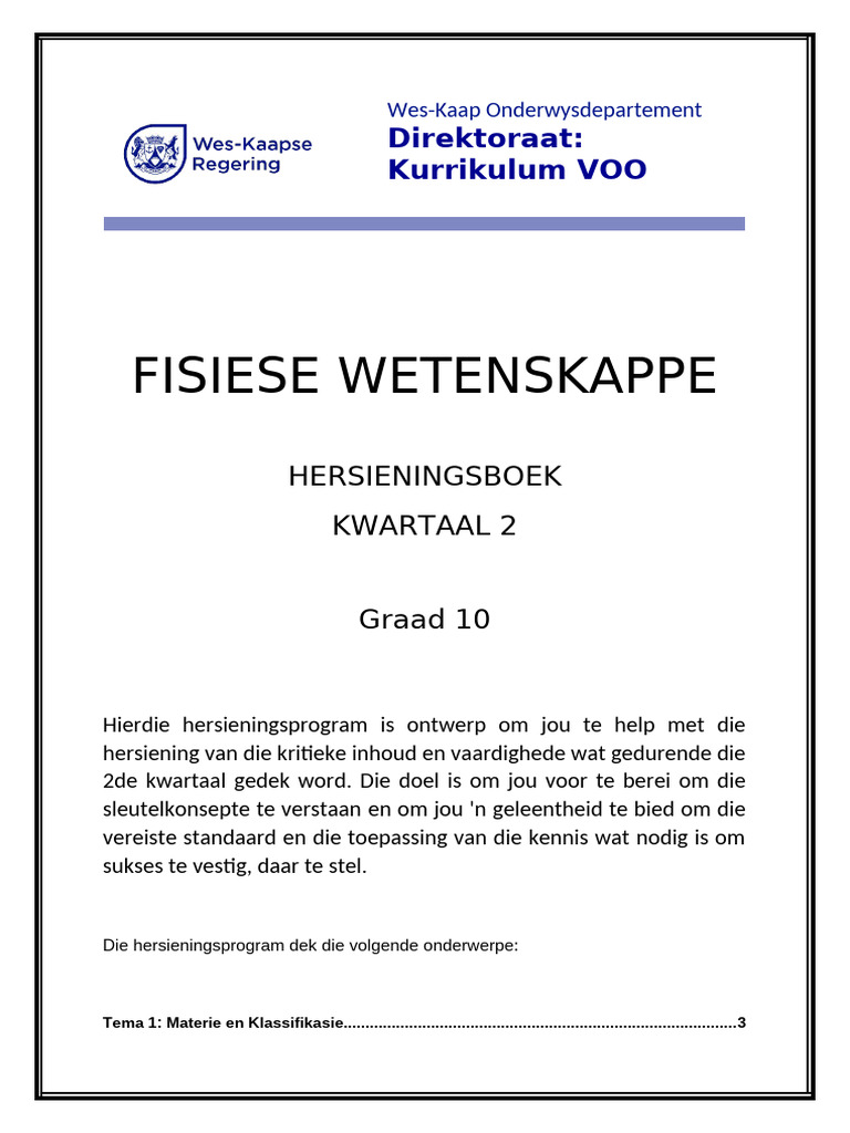 Fisiese Wetenskappe Graad 10 K2 Hersiening | PDF