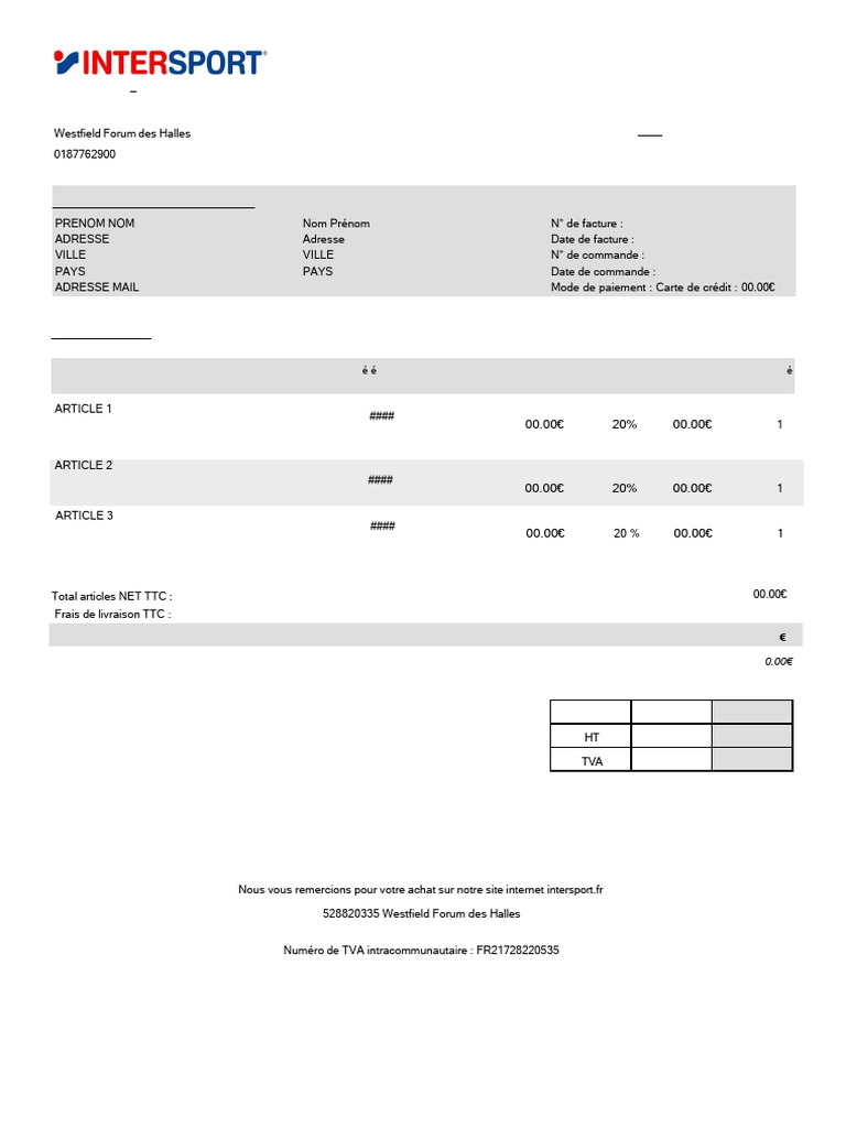Intersport Facture | PDF | Taxe sur la valeur ajoutée | Facture