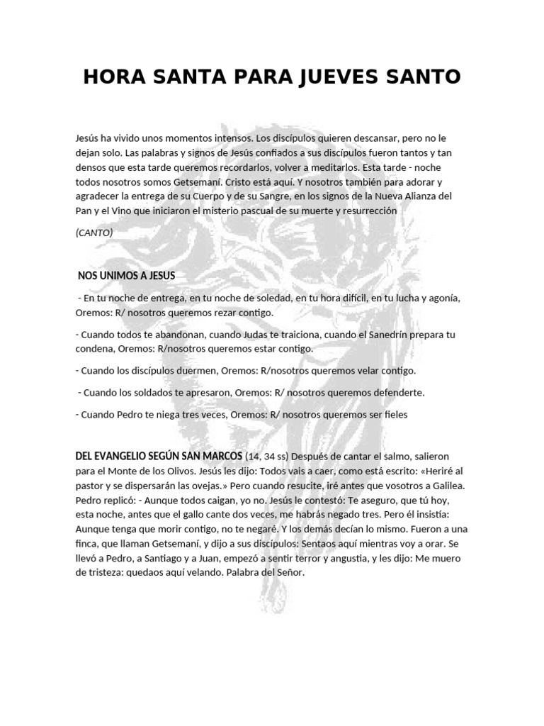 HORA SANTA PARA JUEVES SANTO | PDF | Jesús | Oración