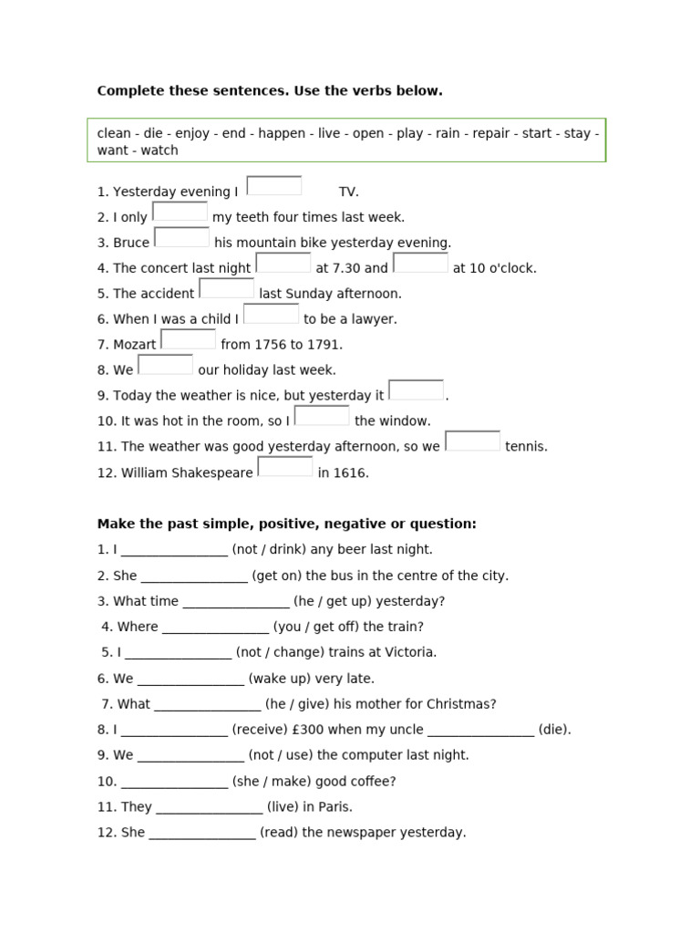 Past Simple Sentence Exercises | PDF