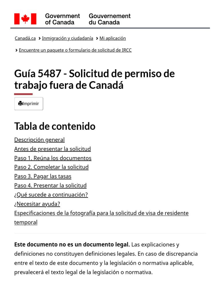 Guía 5487 - Solicitud de Permiso de Trabajo Fuera de Canadá - Canada ...