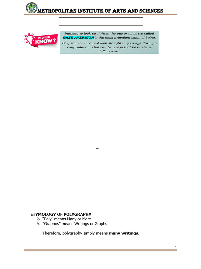 Prelim Coverage Lie Detection Techniques | PDF | Polygraph | Lie