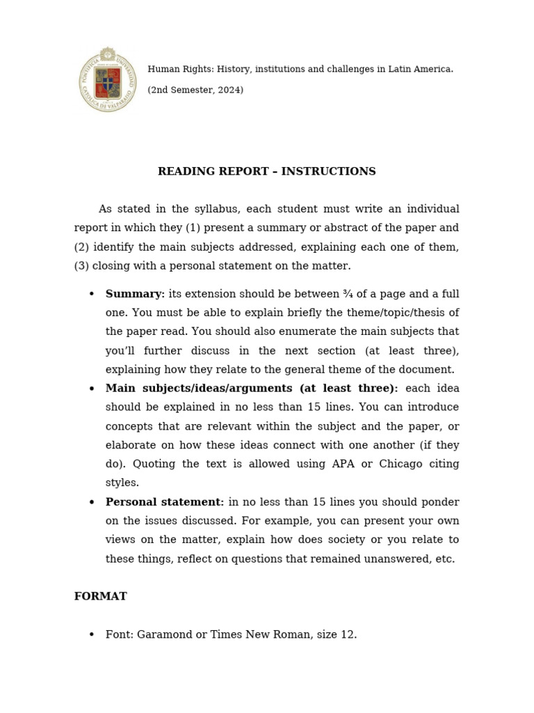 Reading Report - Instructions | PDF