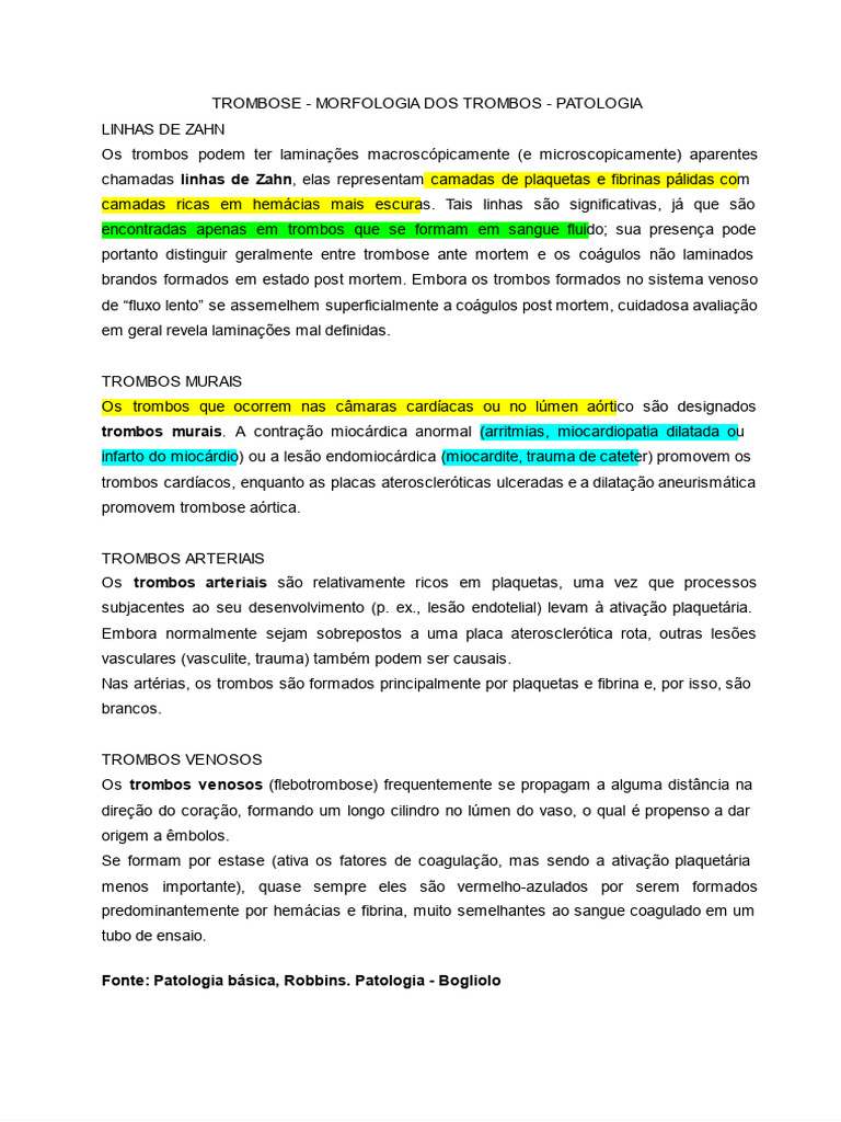 Linhas de Zahn em Trombos | PDF