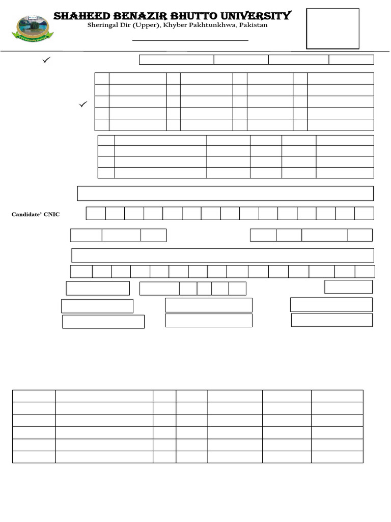 Admission Form for Shaheed Benazir University | PDF