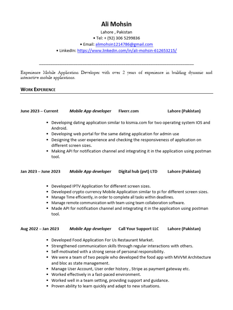 CV Ali | PDF | Mobile App | Software