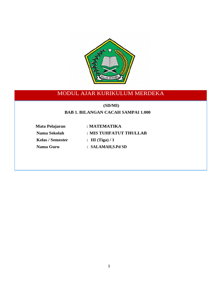 Modul MTK KLS 3 Bab 1 | PDF