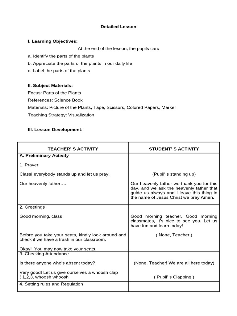 Detailed Lesson Plan Helen Joy Leal BECED 3 A | PDF | Flowers | Plants